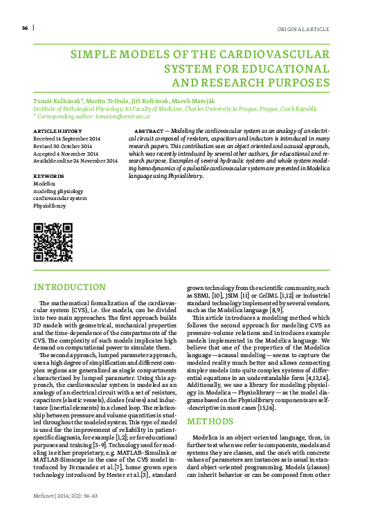 (PDF) Simple Models of the Cardiovascular System for Educational and ...