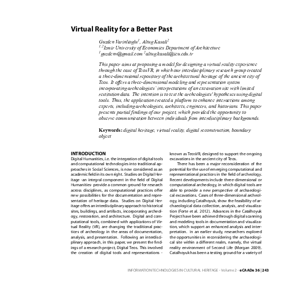 (PDF) Virtual Reality for a Better Past