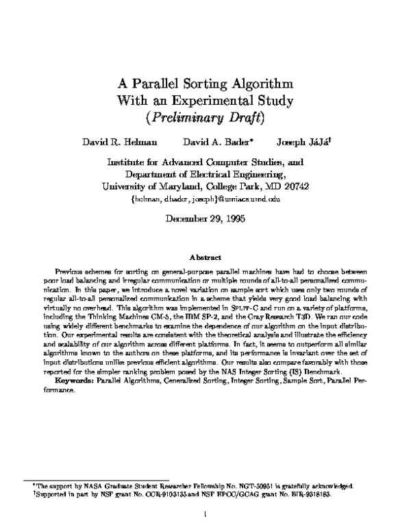 (PDF) A parallel sorting algorithm with an experimental study