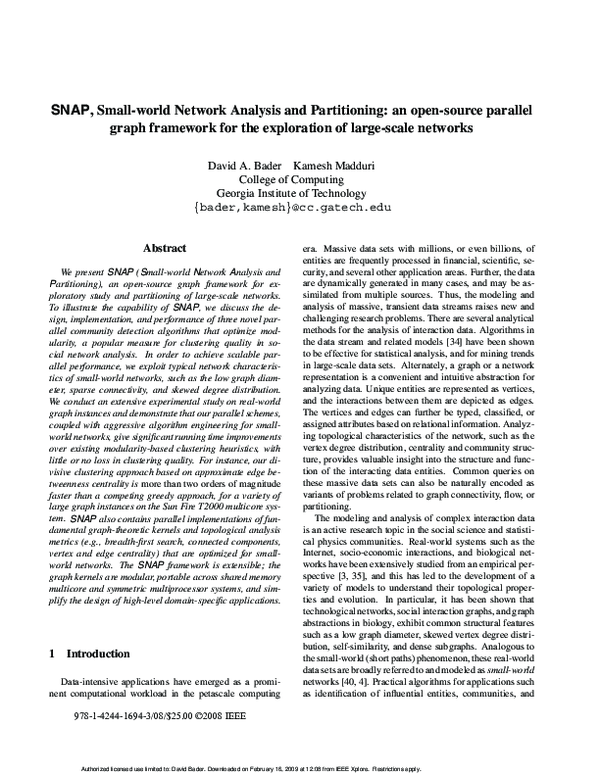 (PDF) SNAP (Small-World Network Analysis and Partitioning) Framework