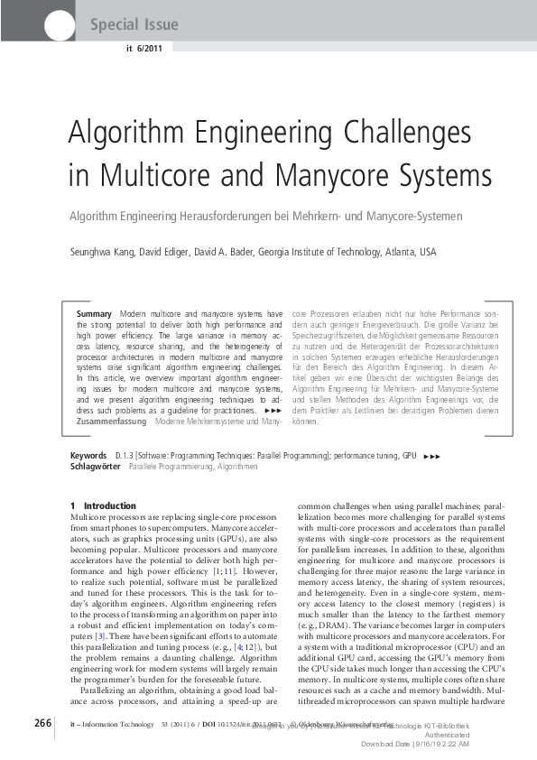 (PDF) Algorithm Engineering Challenges in Multicore and Manycore Systems