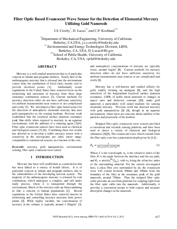 (PDF) Fiber optic based evanescent wave sensor for the detection of elemental mercury utilizing ...