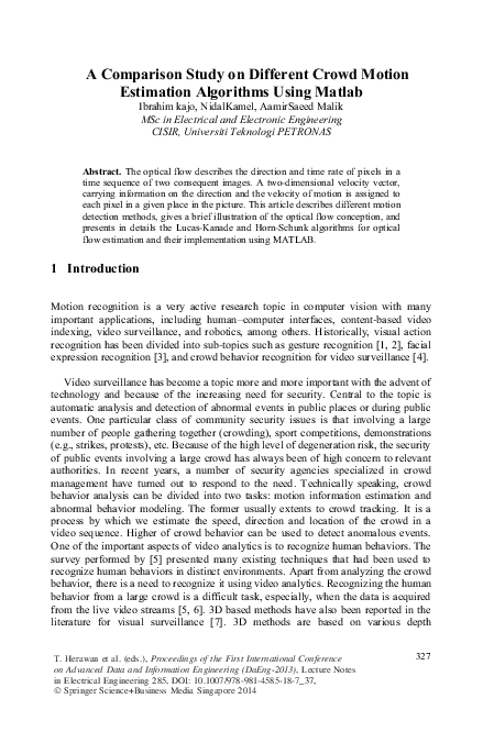 (PDF) A Comparison Study on Different Crowd Motion Estimation Algorithms Using Matlab