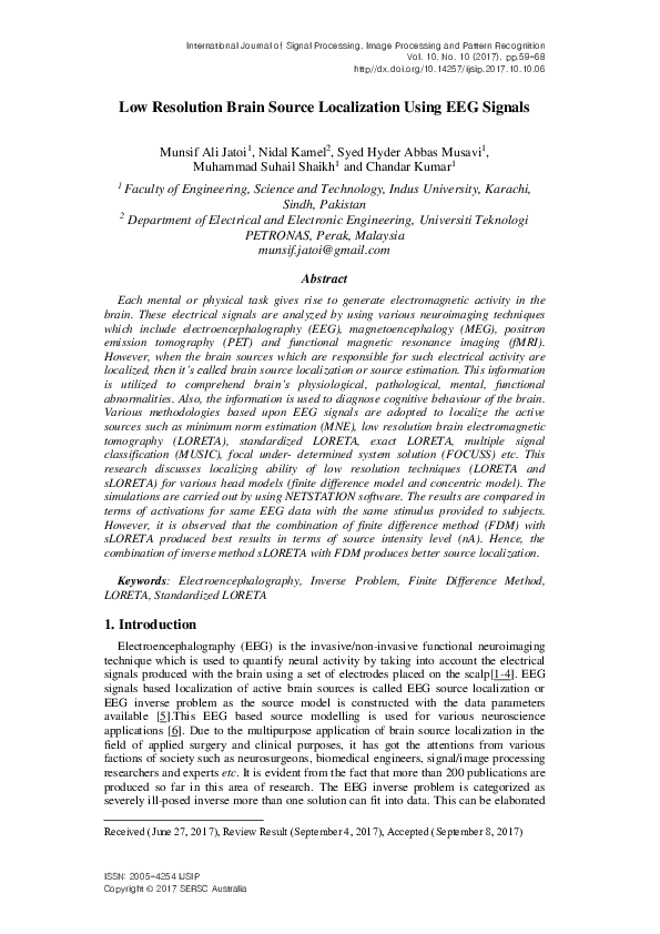 (PDF) Low Resolution Brain Source Localization Using EEG Signals