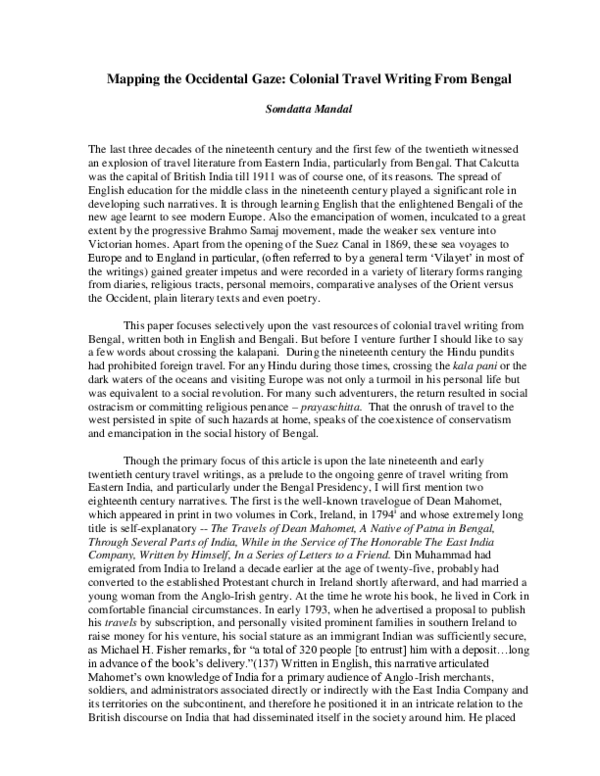 (PDF) Mapping the Occidental Gaze: Colonial Travel Writing From Bengal
