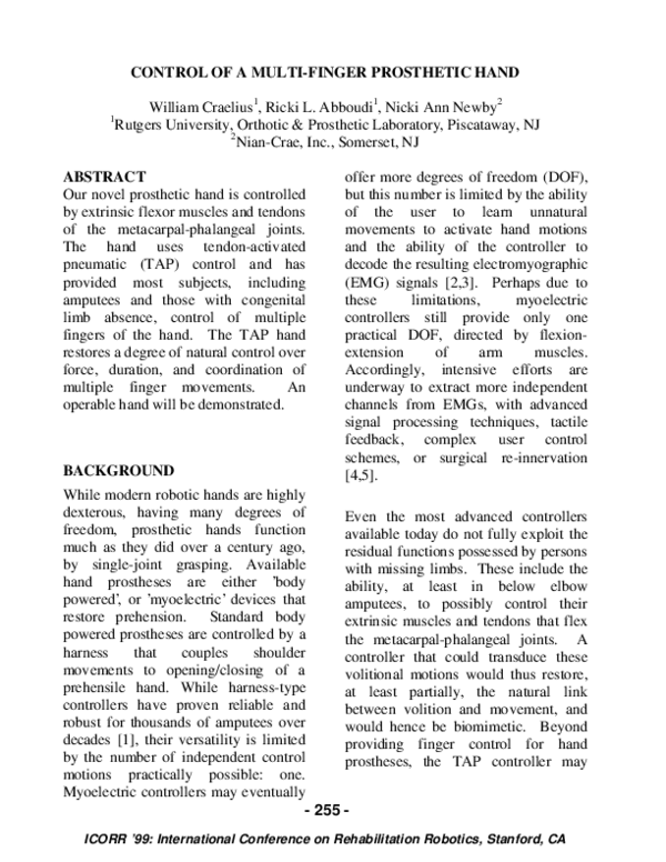 (PDF) Control of a Multi-Finger Prosthetic Hand | Nicki Newby ...