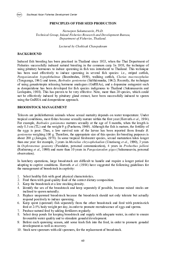 (PDF) Principles of fish seed production
