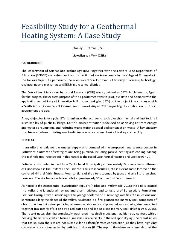 (PDF) Feasibility study for a geothermal heating system: A case study
