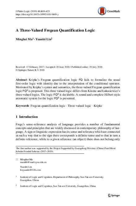 (PDF) A Three-Valued Fregean Quantification Logic