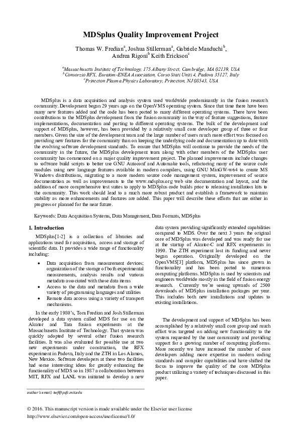 (PDF) MDSplus quality improvement project