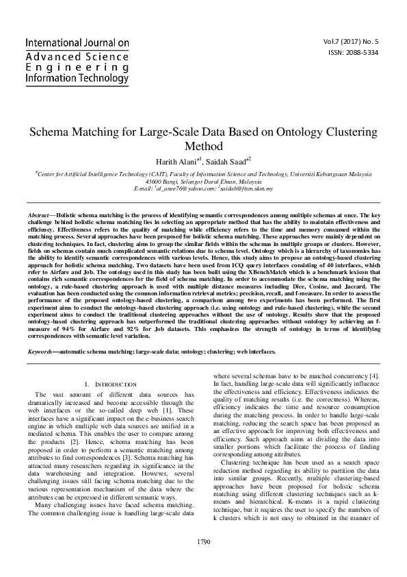 Pdf Schema Matching For Large Scale Data Based On Ontology Clustering Method