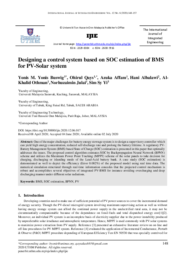 (PDF) Designing a control system based on SOC estimation of BMS for PV ...