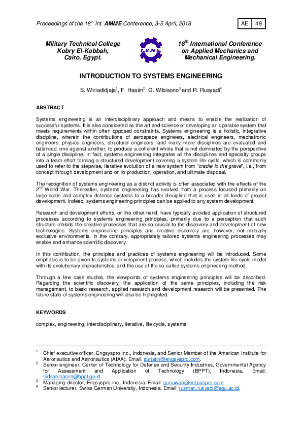(PDF) Introduction to Systems Engineering