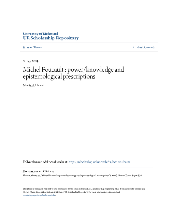 (PDF) Michel Foucault : power/knowledge and epistemological prescriptions