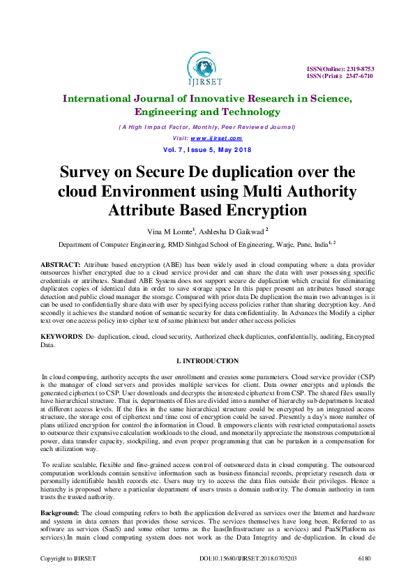 (PDF) Survey on Secure De duplication over the cloud Environment using Multi Authority Attribute ...