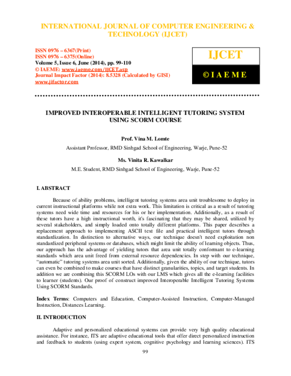 (PDF) Improved Interoperable Intelligent Tutoring System Using Scorm Course