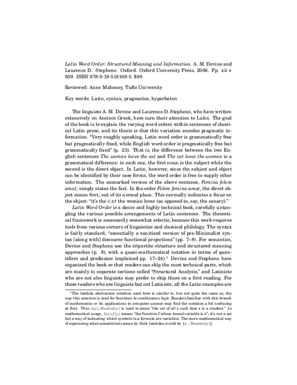 (PDF) Latin Word Order: Structured Meaning and Information