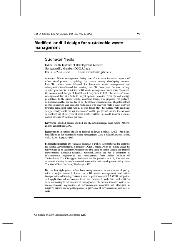 (PDF) Modified landfill design for sustainable waste management