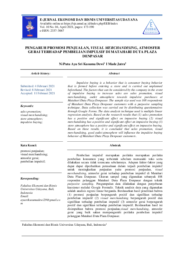 (PDF) Pengaruh Promosi Penjualan, Visual Merchandising, Atmosfer Gerai Terhadap Pembelian ...