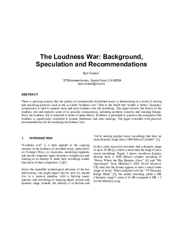(PDF) The Loudness War: Impact, Analysis, and Solutions