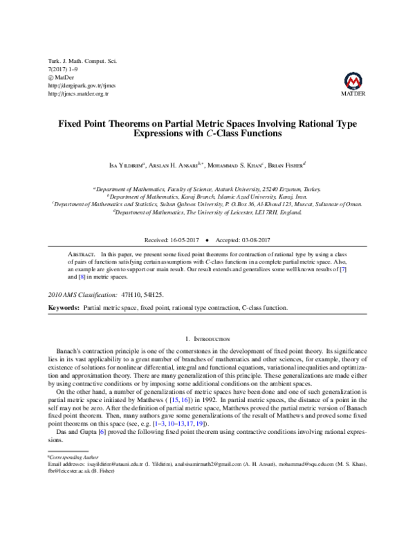 Pdf Fixed Point Theorems On Partial Metric Spaces Involving Rational Type Expressions With C