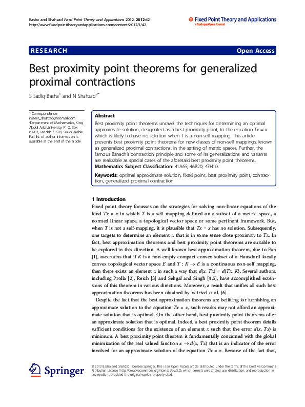 (PDF) Best proximity point theorems for generalized proximal contractions
