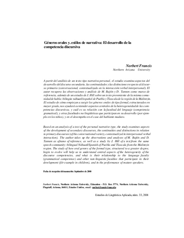 (PDF) Géneros orales y. estilos de narrativa: El desarrollo de la ...