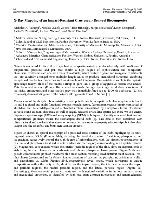 (PDF) X-Ray Mapping of an Impact-Resistant Crustacean-Derived Biocomposite