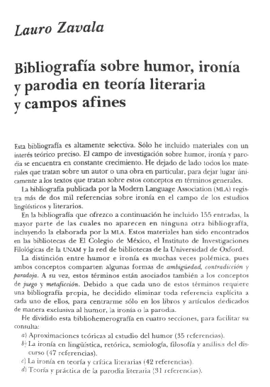 (PDF) Bibliografía sobre humor, ironía y parodia en teoría literaria y ...