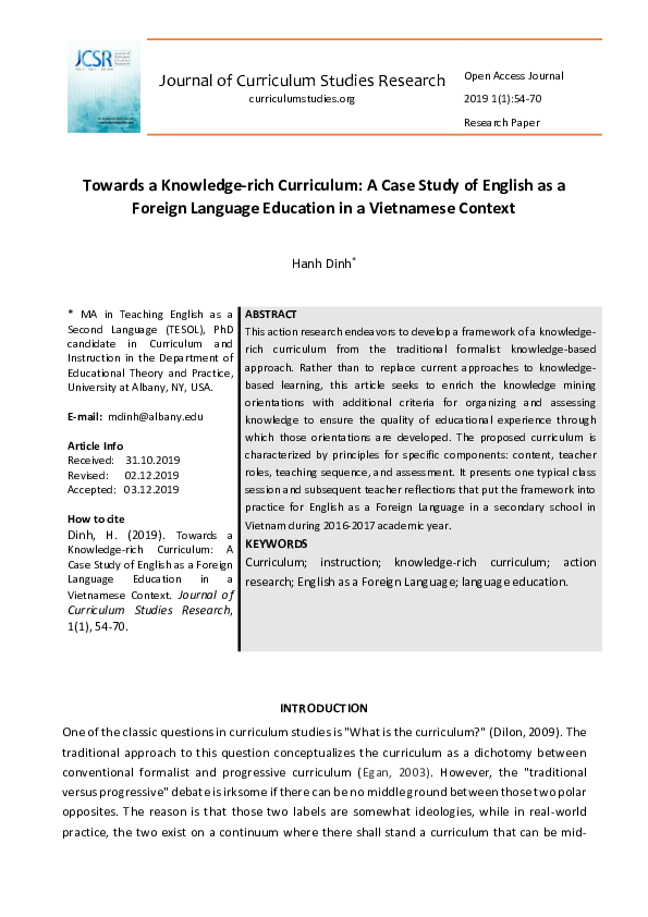 (PDF) Towards a Knowledge-rich Curriculum