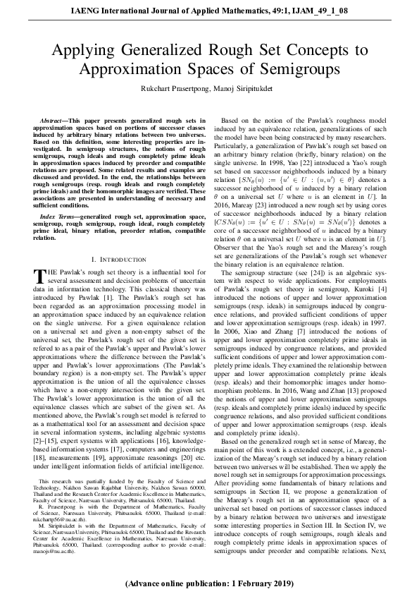 Pdf Applying Generalized Rough Set Concepts To Approximation Spaces
