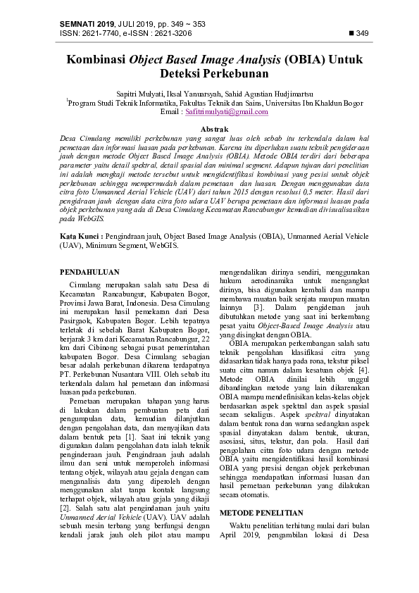(PDF) Kombinasi Object Based Image Analysis (OBIA) Untuk Deteksi Perkebunan