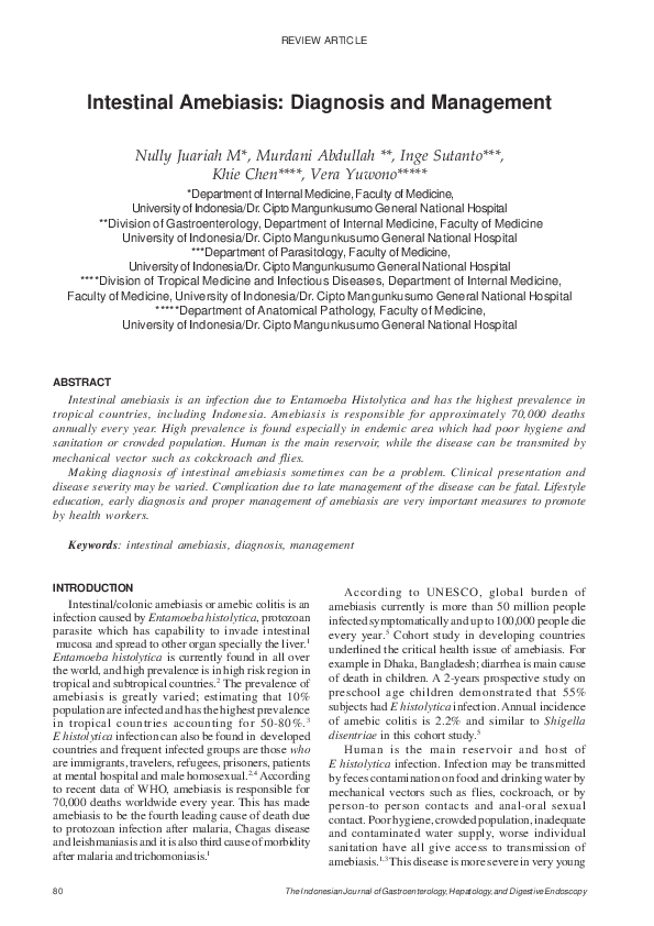 (PDF) Intestinal Amebiasis: Diagnosis and Management