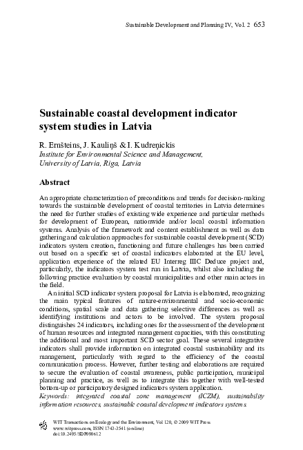 (PDF) Sustainable coastal development indicator system studies in Latvia