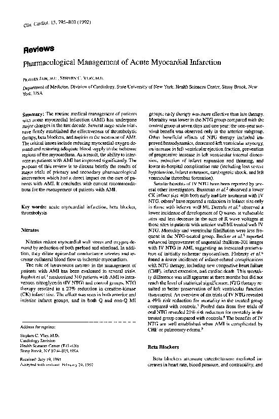 (PDF) Pharmacological management of acute myocardial infarction