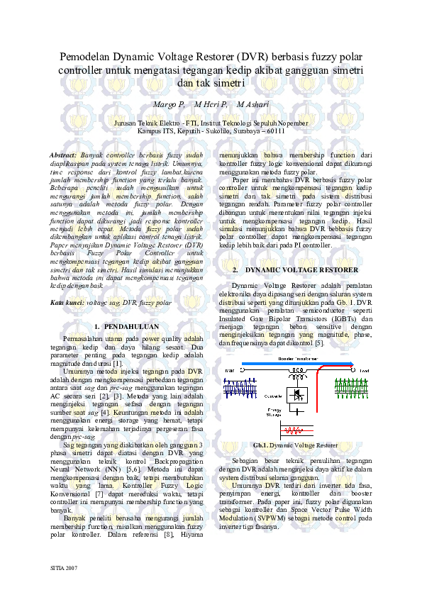 (PDF) Pemodelan Dynamic Voltage Restorer ( DVR ) berbasis fuzzy polar controller | M. Ashari ...