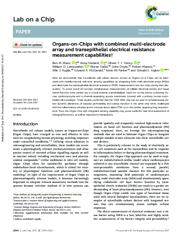 (PDF) Organs-on-Chips with combined multi-electrode array and ...