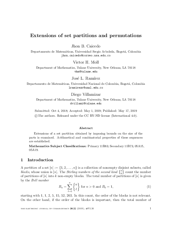(PDF) Extensions of Set Partitions and Permutations
