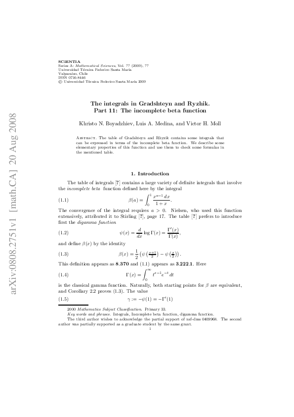 (PDF) The integrals in Gradshteyn and Ryzhik. Part 11: The incomplete ...