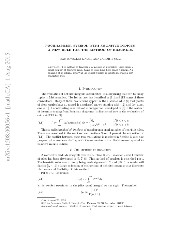 (PDF) Pochhammer symbol with negative indices. A new rule for the ...