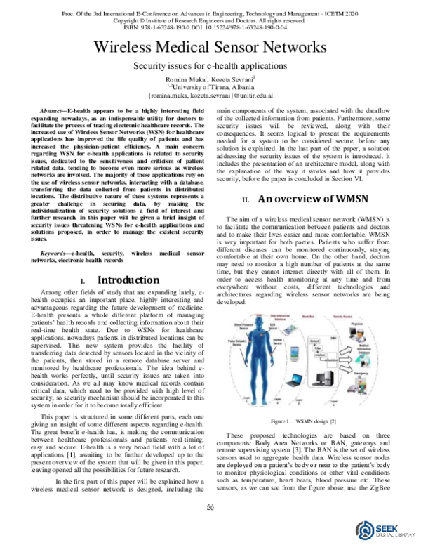 (PDF) Wireless Medical Sensor Networks Security issues for e-health ...