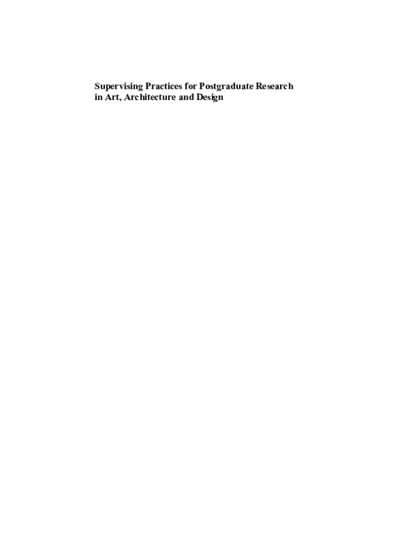 (PDF) Supervising Practices for Postgraduate Research in Art ...