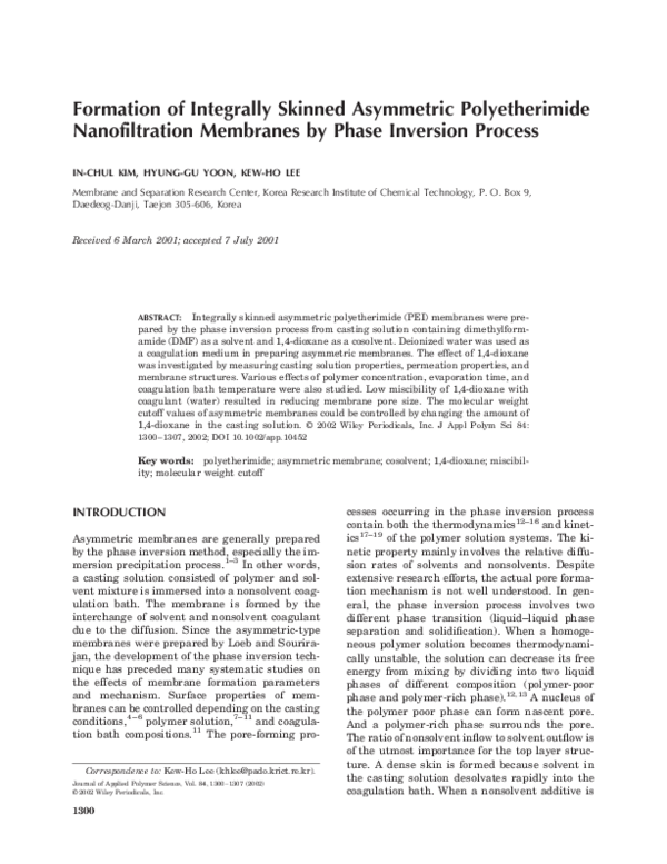 (PDF) Formation of integrally skinned asymmetric polyetherimide ...