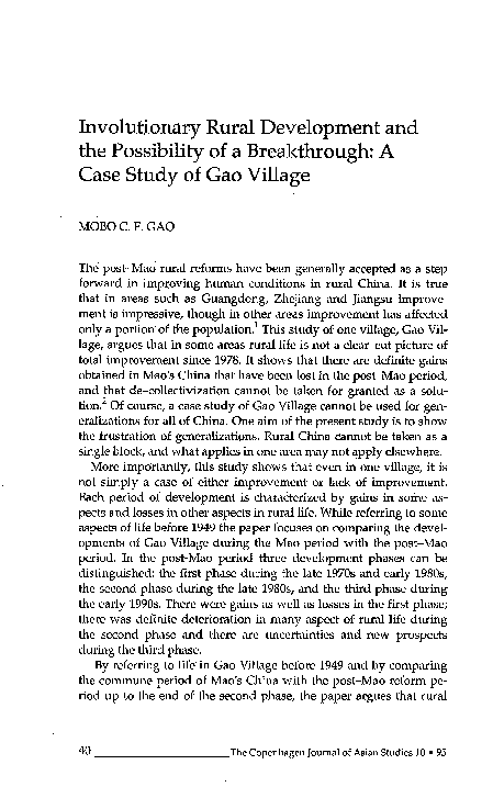 (PDF) Involutionary Rural Development and the Possibility of a ...