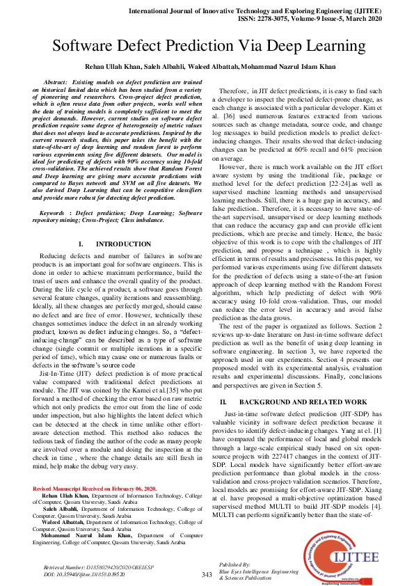 (PDF) Software Defect Prediction Via Deep Learning