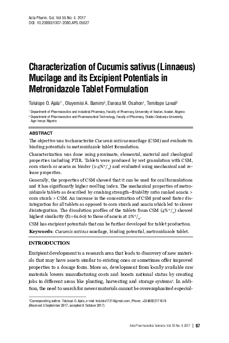 (PDF) Characterization of cucumis sativus (linnaeus) mucilage and its ...