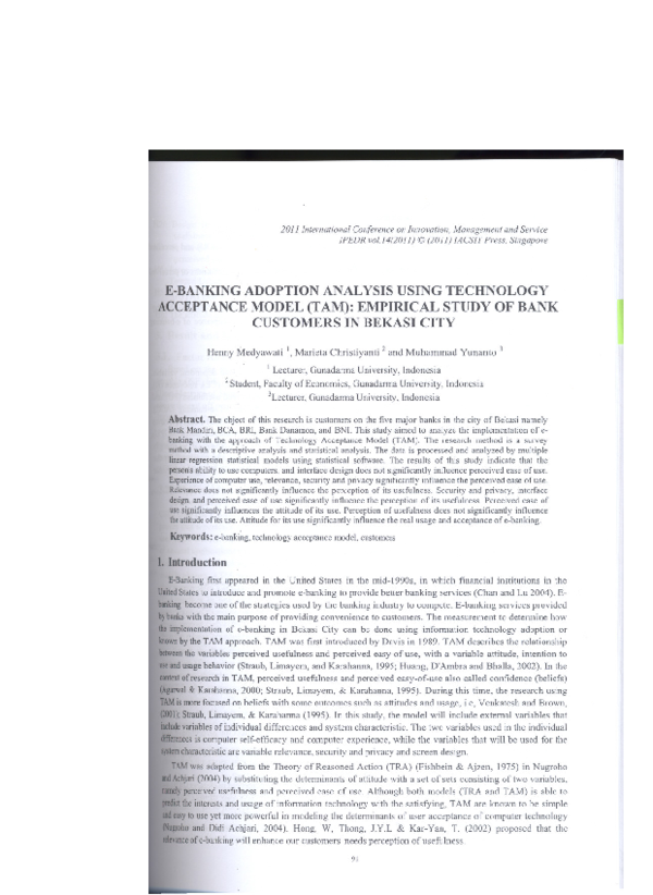 (PDF) E-Banking Adoption Analysis Using Technologyacceptance Model (Tam): Empirical Study of ...