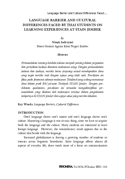 (PDF) Language Barrier and Cultural Differences Faced by Thai Students ...