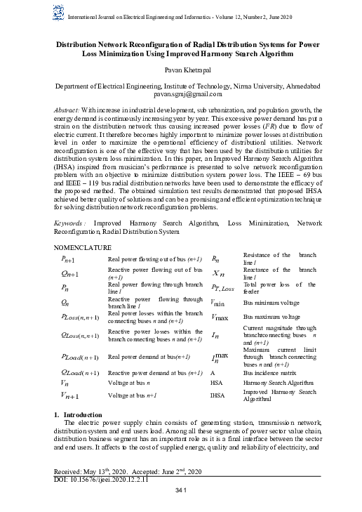 Pdf Distribution Network Reconfiguration Of Radial Distribution Systems For Power Loss
