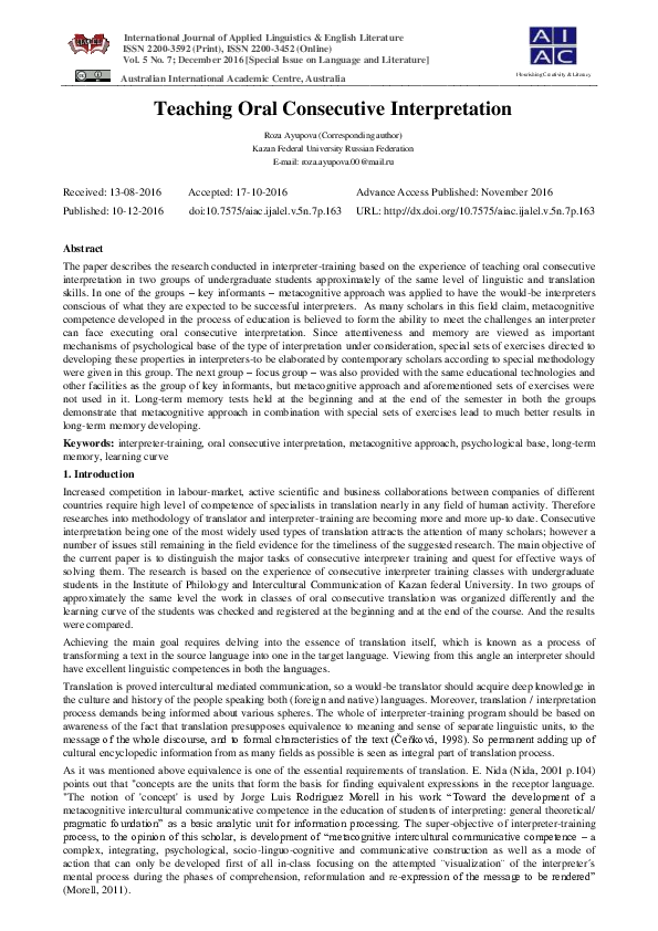 (PDF) Teaching Oral Consecutive Interpretation